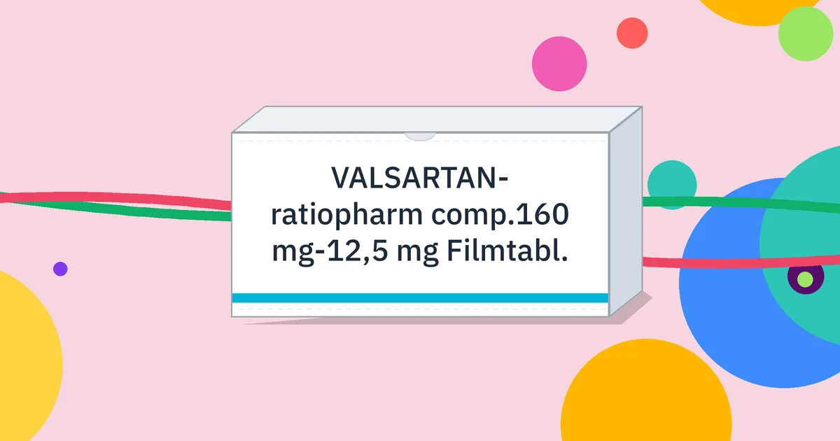 Symbolbild: Packung mit der Aufschrift VALSARTAN-ratiopharm comp.160 mg-12,5 mg Filmtabl. (PZN 06906612) – Verfügbarkeit und Bezug in Apotheken in Frankfurt am Main