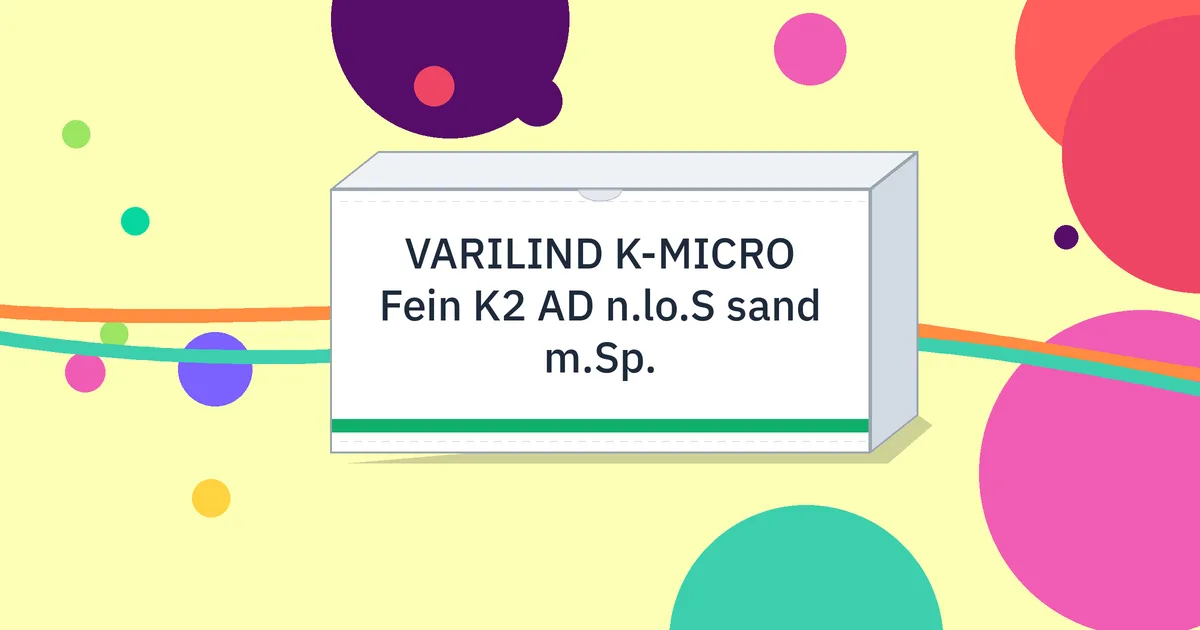 Symbolbild: Packung mit der Aufschrift VARILIND K-MICRO Fein K2 AD n.lo.S sand m.Sp. (PZN 20558483) – Verfügbarkeit und Bezug in Apotheken in Frankfurt am Main