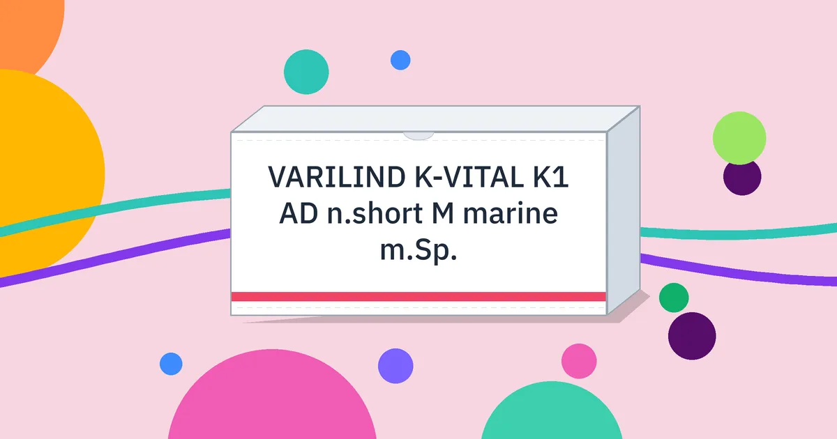 Symbolbild: Packung mit der Aufschrift VARILIND K-VITAL K1 AD n.short M marine m.Sp. (PZN 20566198) – Verfügbarkeit und Bezug in Apotheken in Frankfurt am Main