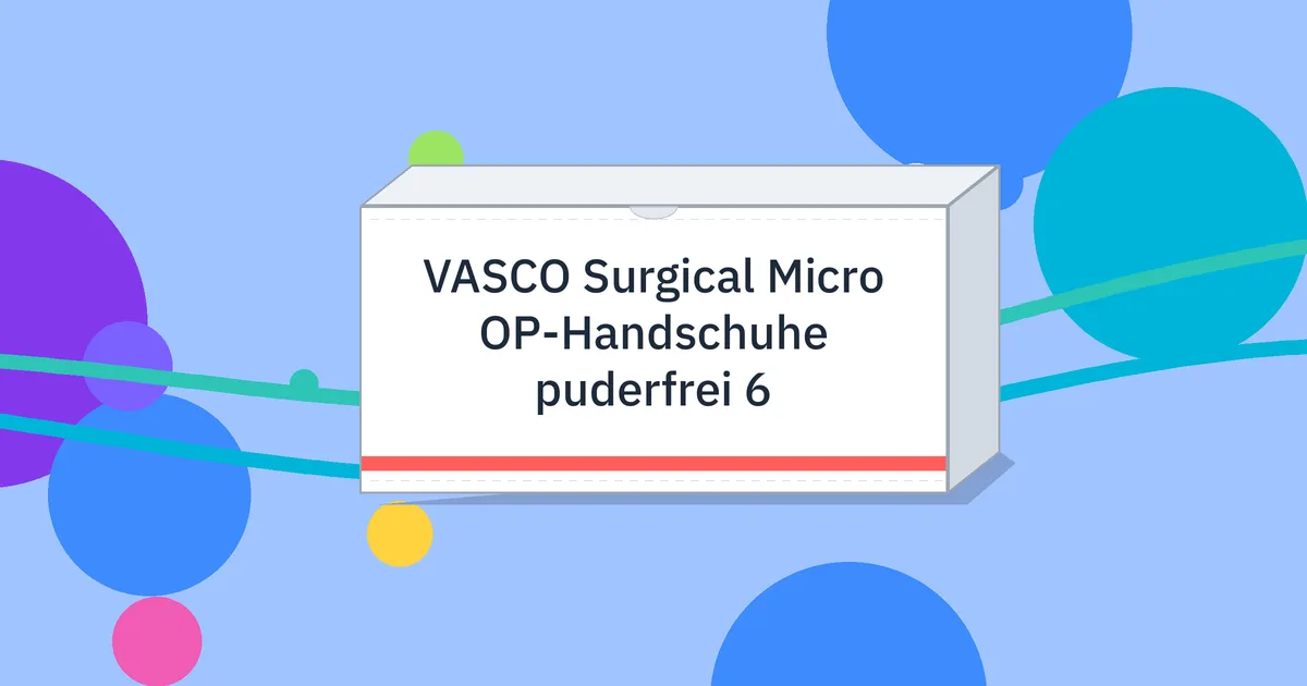 Symbolbild: Packung mit der Aufschrift VASCO Surgical Micro OP-Handschuhe puderfrei 6 (PZN 11596527) – Verfügbarkeit und Bezug in Apotheken in Frankfurt am Main