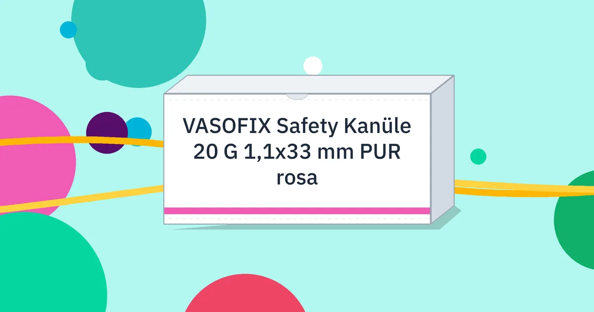 Symbolbild: Packung mit der Aufschrift VASOFIX Safety Kanüle 20 G 1,1x33 mm PUR rosa (PZN 19272149) – Verfügbarkeit und Bezug in Apotheken in Frankfurt am Main