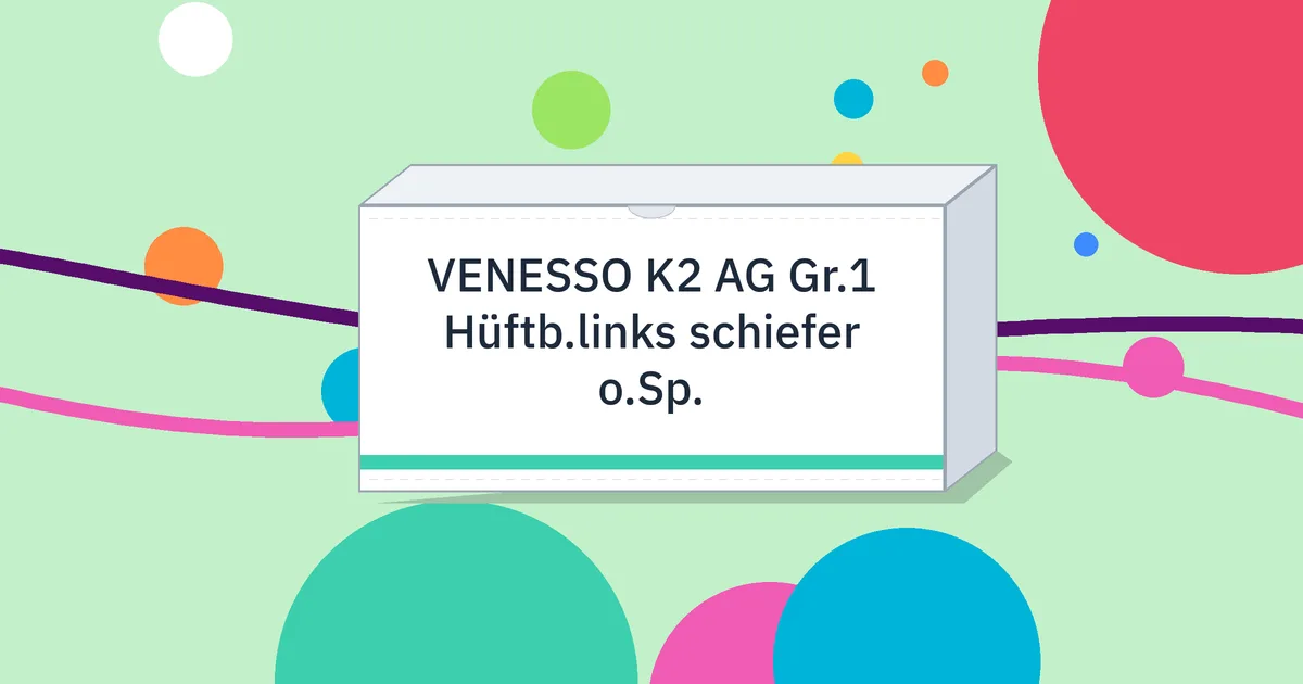 Symbolbild: Packung mit der Aufschrift VENESSO K2 AG Gr.1 Hüftb.links schiefer o.Sp. (PZN 03268996) – Verfügbarkeit und Bezug in Apotheken in Frankfurt am Main