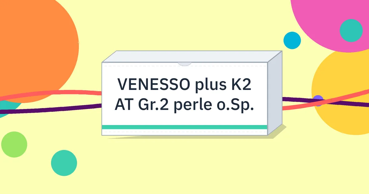 Symbolbild: Packung mit der Aufschrift VENESSO plus K2 AT Gr.2 perle o.Sp. (PZN 03288154) – Verfügbarkeit und Bezug in Apotheken in Frankfurt am Main