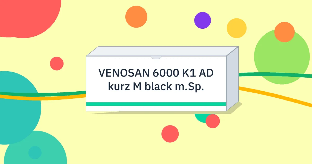 Symbolbild: Packung mit der Aufschrift VENOSAN 6000 K1 AD kurz M black m.Sp. (PZN 17171384) – Verfügbarkeit und Bezug in Apotheken in Frankfurt am Main