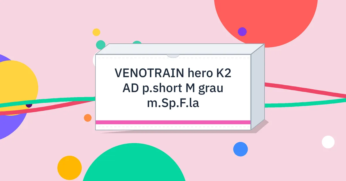 Symbolbild: Packung mit der Aufschrift VENOTRAIN hero K2 AD p.short M grau m.Sp.F.la (PZN 19190581) – Verfügbarkeit und Bezug in Apotheken in Frankfurt am Main