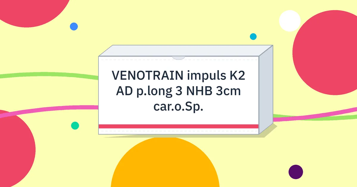 Symbolbild: Packung mit der Aufschrift VENOTRAIN impuls K2 AD p.long 3 NHB 3cm car.o.Sp. (PZN 08434028) – Verfügbarkeit und Bezug in Apotheken in Frankfurt am Main