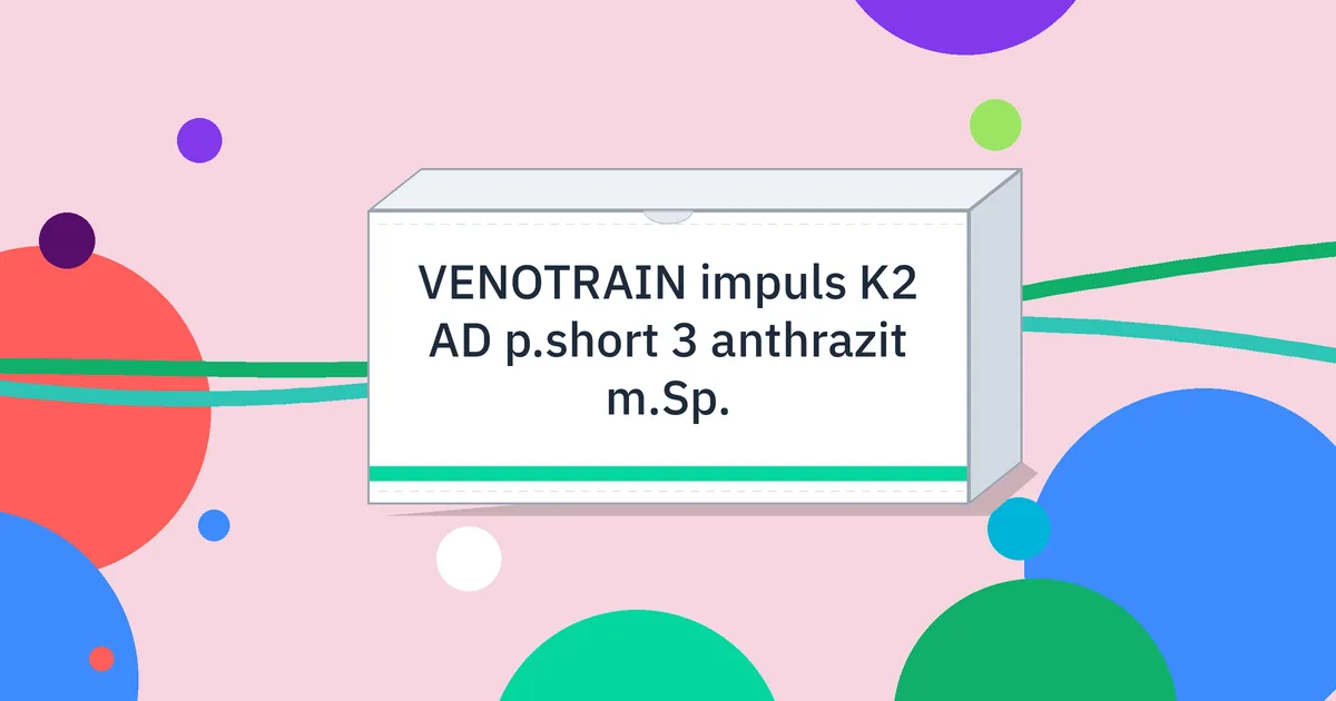 Symbolbild: Packung mit der Aufschrift VENOTRAIN impuls K2 AD p.short 3 anthrazit m.Sp. (PZN 15221793) – Verfügbarkeit und Bezug in Apotheken in Frankfurt am Main
