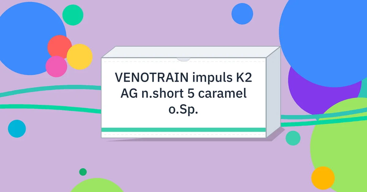 Symbolbild: Packung mit der Aufschrift VENOTRAIN impuls K2 AG n.short 5 caramel o.Sp. (PZN 08420345) – Verfügbarkeit und Bezug in Apotheken in Frankfurt am Main