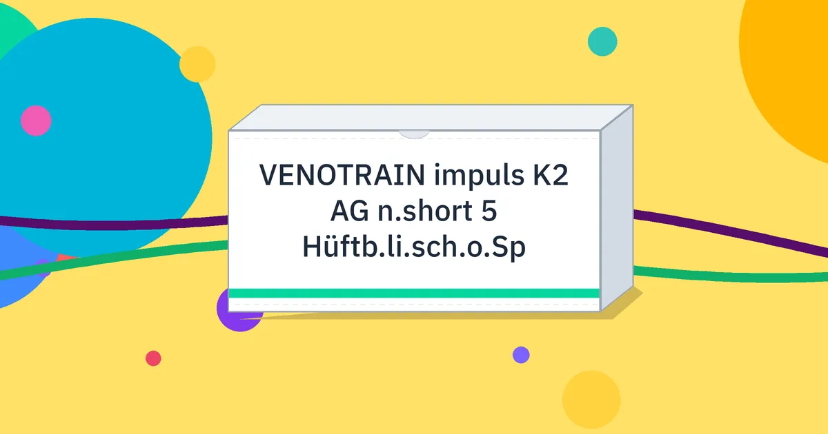 Symbolbild: Packung mit der Aufschrift VENOTRAIN impuls K2 AG n.short 5 Hüftb.li.sch.o.Sp (PZN 10294988) – Verfügbarkeit und Bezug in Apotheken in Frankfurt am Main