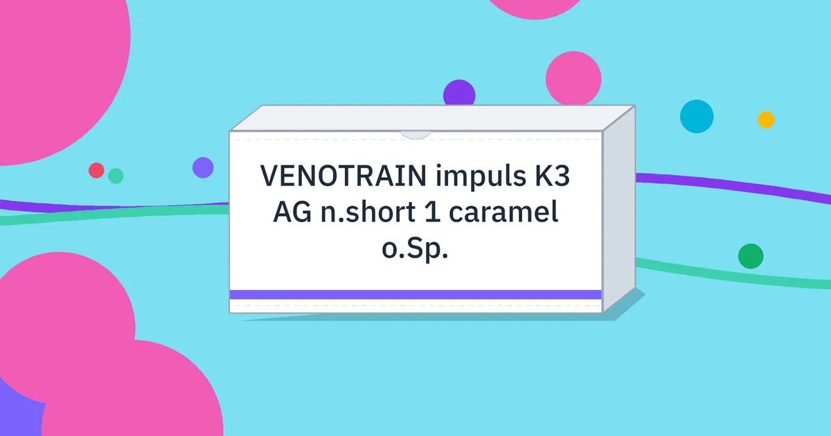 Symbolbild: Packung mit der Aufschrift VENOTRAIN impuls K3 AG n.short 1 caramel o.Sp. (PZN 08420782) – Verfügbarkeit und Bezug in Apotheken in Frankfurt am Main