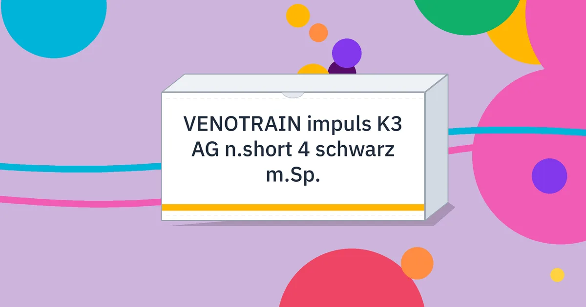 Symbolbild: Packung mit der Aufschrift VENOTRAIN impuls K3 AG n.short 4 schwarz m.Sp. (PZN 00496892) – Verfügbarkeit und Bezug in Apotheken in Frankfurt am Main