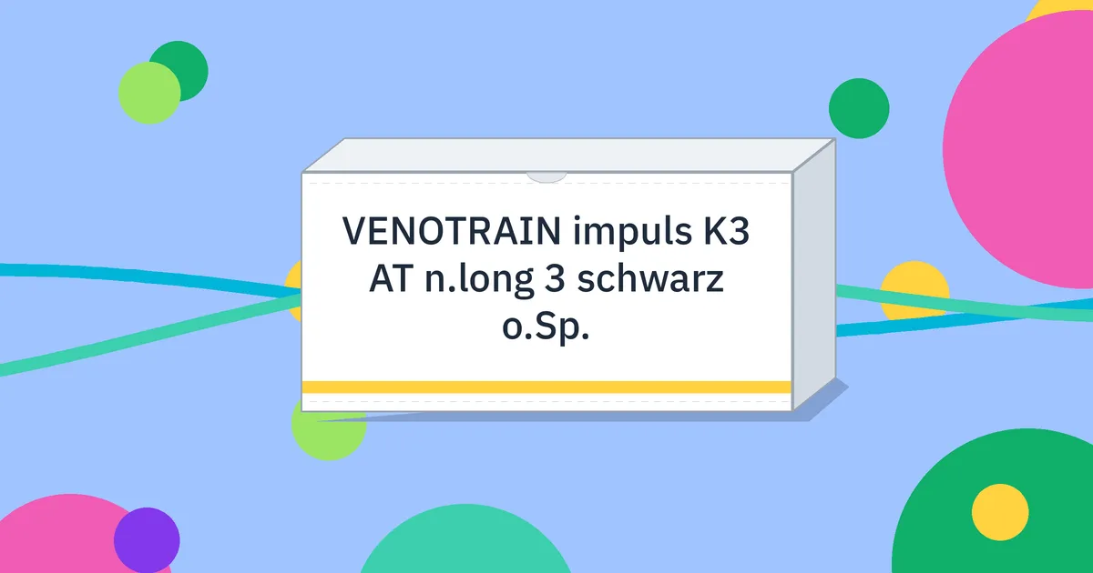 Symbolbild: Packung mit der Aufschrift VENOTRAIN impuls K3 AT n.long 3 schwarz o.Sp. (PZN 19356490) – Verfügbarkeit und Bezug in Apotheken in Frankfurt am Main