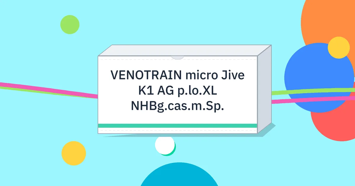 Symbolbild: Packung mit der Aufschrift VENOTRAIN micro Jive K1 AG p.lo.XL NHBg.cas.m.Sp. (PZN 20766804) – Verfügbarkeit und Bezug in Apotheken in Frankfurt am Main