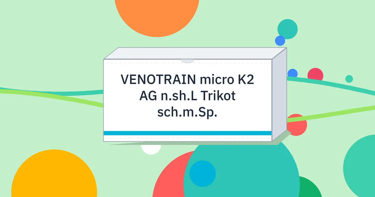Symbolbild: Packung mit der Aufschrift VENOTRAIN micro K2 AG n.sh.L Trikot sch.m.Sp. (PZN 02354400) – Verfügbarkeit und Bezug in Apotheken in Frankfurt am Main