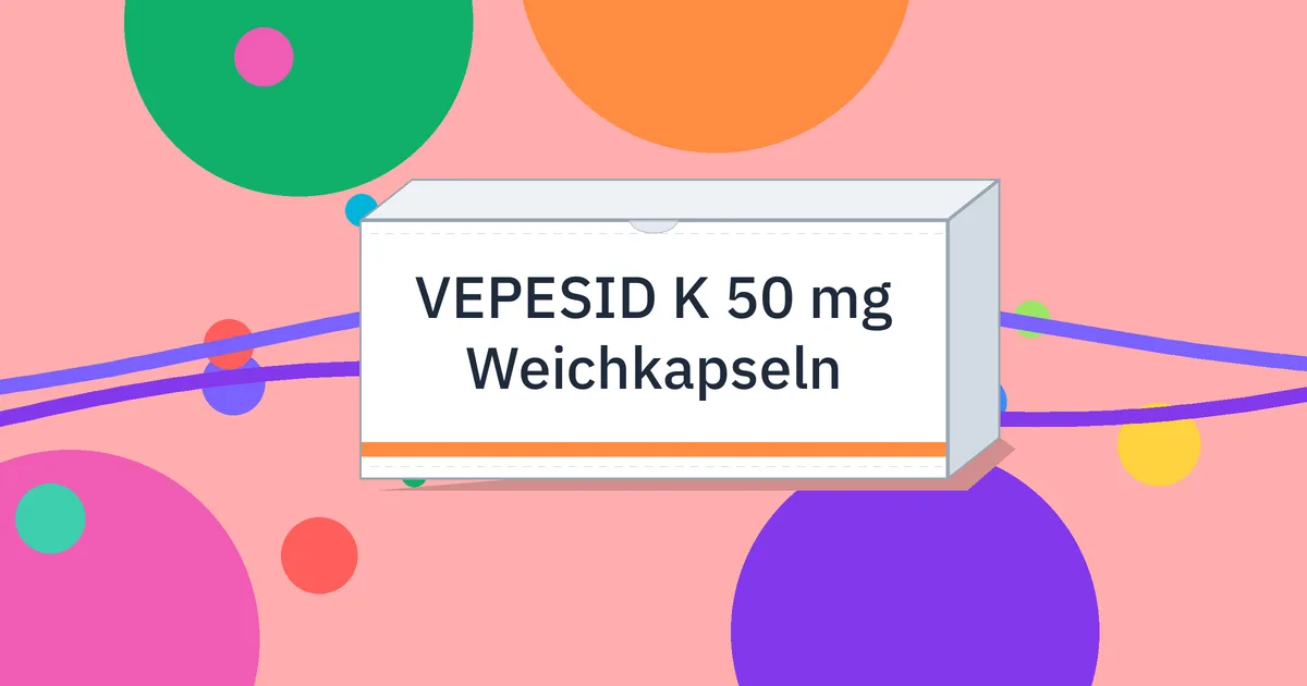 Symbolbild: Packung mit der Aufschrift VEPESID K 50 mg Weichkapseln (PZN 20167920) – Verfügbarkeit und Bezug in Apotheken in Frankfurt am Main