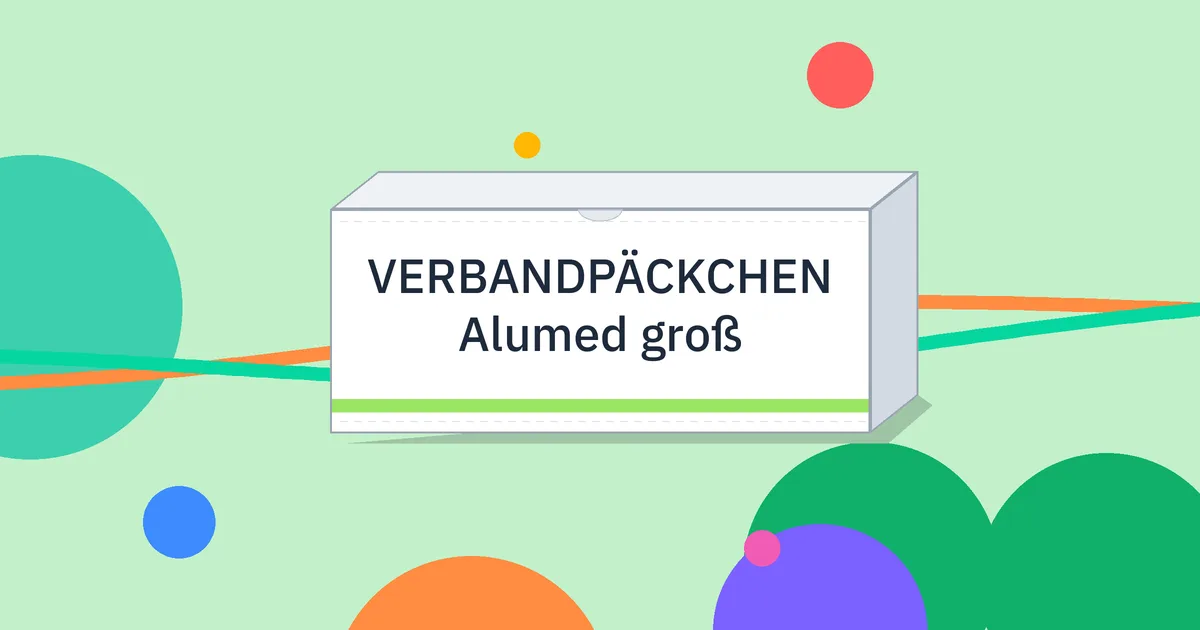 Symbolbild: Packung mit der Aufschrift VERBANDPÄCKCHEN Alumed groß (PZN 01426468) – Verfügbarkeit und Bezug in Apotheken in Frankfurt am Main