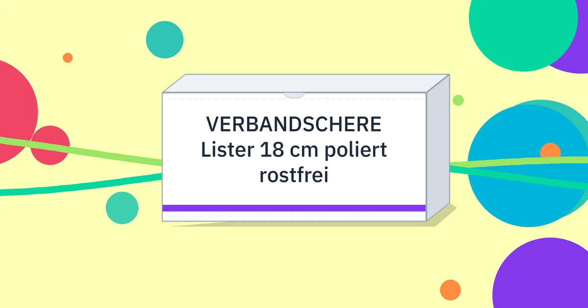 Symbolbild: Packung mit der Aufschrift VERBANDSCHERE Lister 18 cm poliert rostfrei (PZN 00523548) – Verfügbarkeit und Bezug in Apotheken in Frankfurt am Main