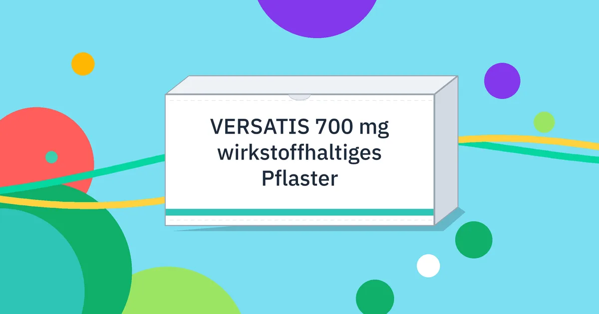 Symbolbild: Packung mit der Aufschrift VERSATIS 700 mg wirkstoffhaltiges Pflaster (PZN 15268702) – Verfügbarkeit und Bezug in Apotheken in Frankfurt am Main
