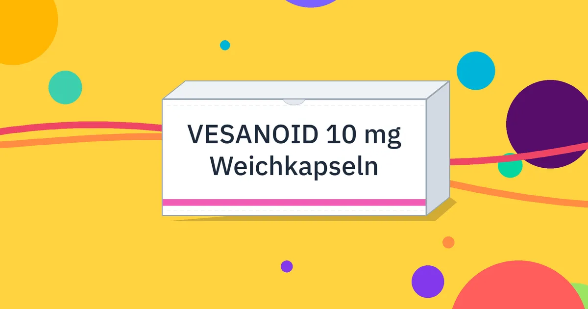 Symbolbild: Packung mit der Aufschrift VESANOID 10 mg Weichkapseln (PZN 07566696) – Verfügbarkeit und Bezug in Apotheken in Frankfurt am Main