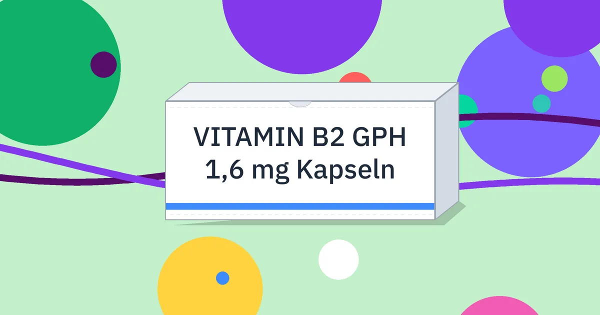 Symbolbild: Packung mit der Aufschrift VITAMIN B2 GPH 1,6 mg Kapseln (PZN 03379508) – Verfügbarkeit und Bezug in Apotheken in Frankfurt am Main