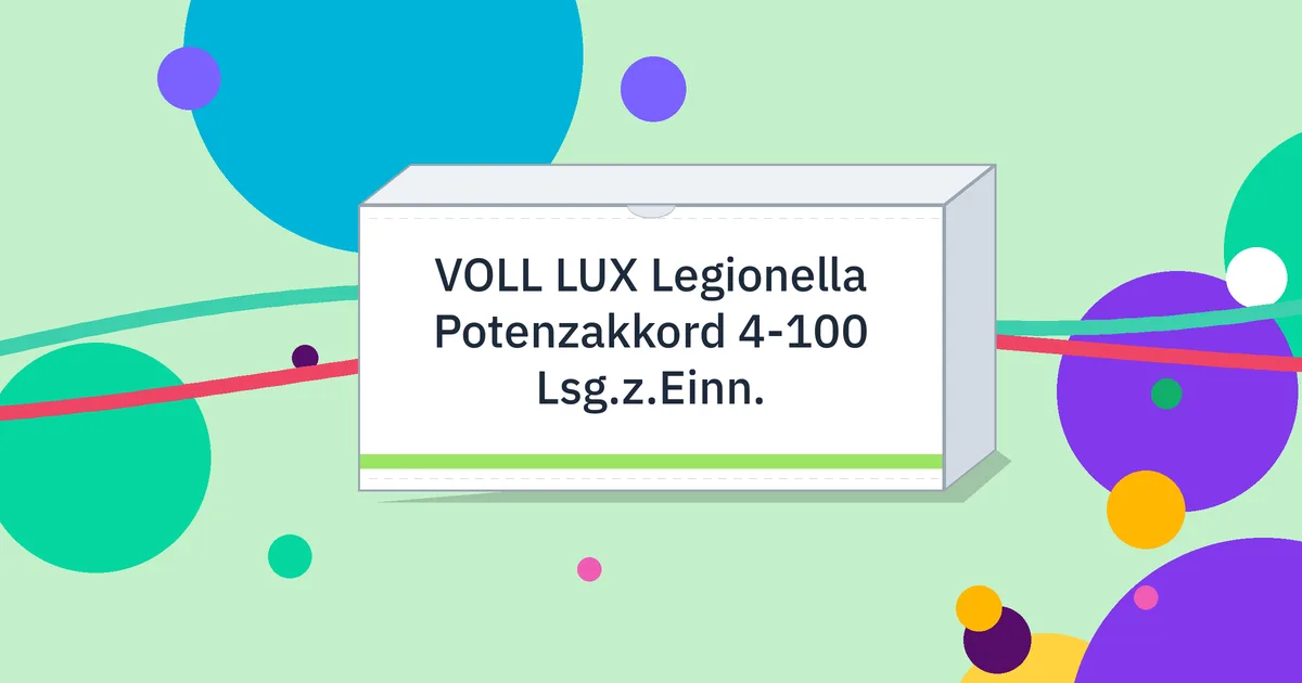 Symbolbild: Packung mit der Aufschrift VOLL LUX Legionella Potenzakkord 4-100 Lsg.z.Einn. (PZN 12390696) – Verfügbarkeit und Bezug in Apotheken in Frankfurt am Main