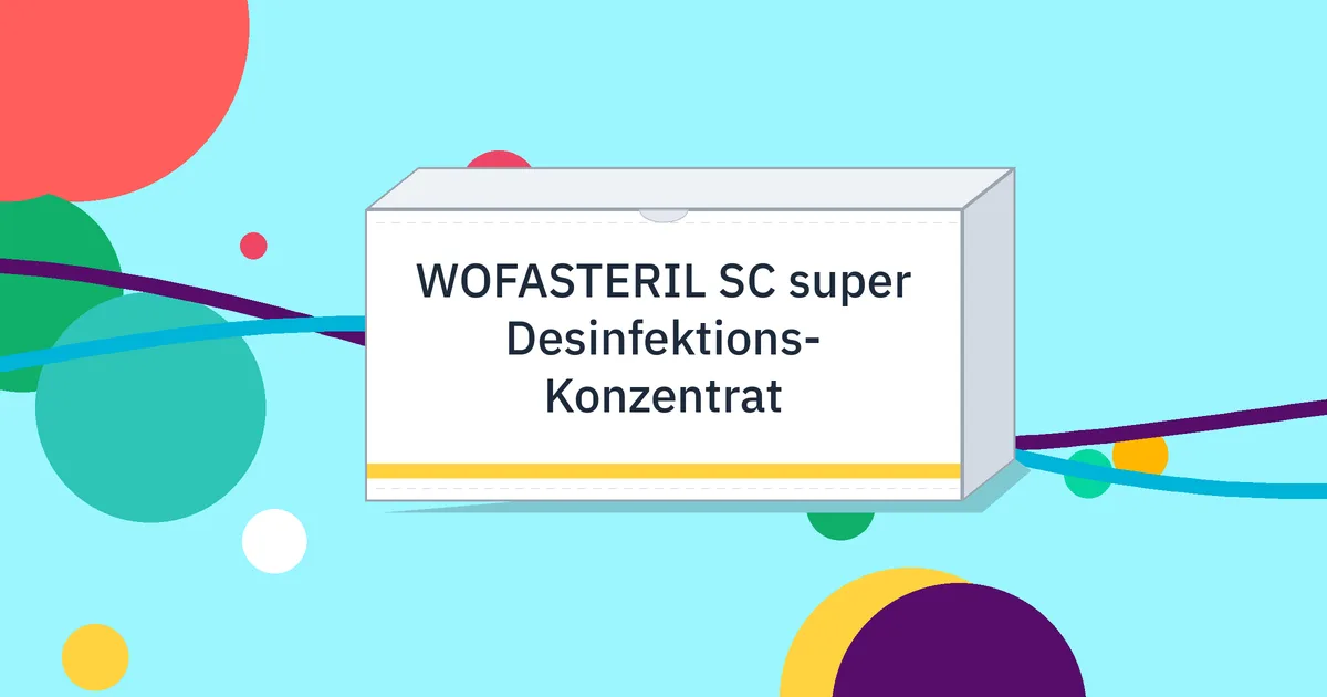 Symbolbild: Packung mit der Aufschrift WOFASTERIL SC super Desinfektions-Konzentrat (PZN 14289346) – Verfügbarkeit und Bezug in Apotheken in Frankfurt am Main