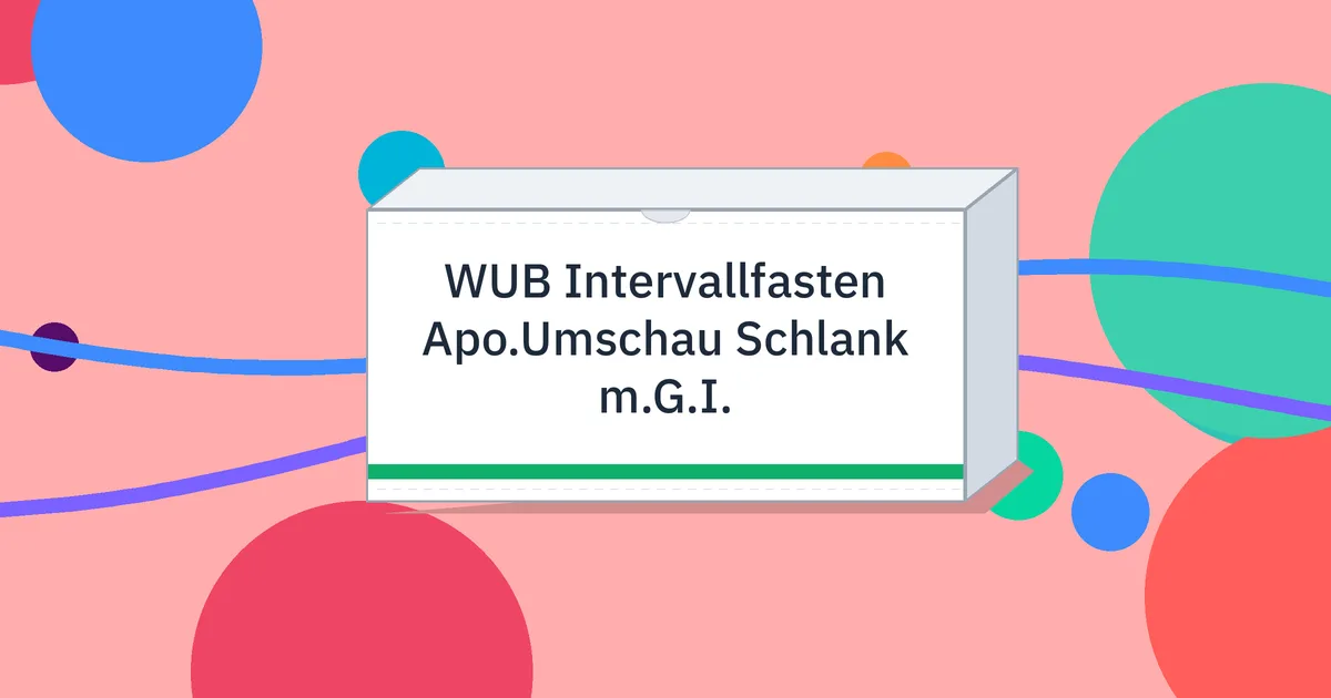 Symbolbild: Packung mit der Aufschrift WUB Intervallfasten Apo.Umschau Schlank m.G.I. (PZN 17863320) – Verfügbarkeit und Bezug in Apotheken in Frankfurt am Main