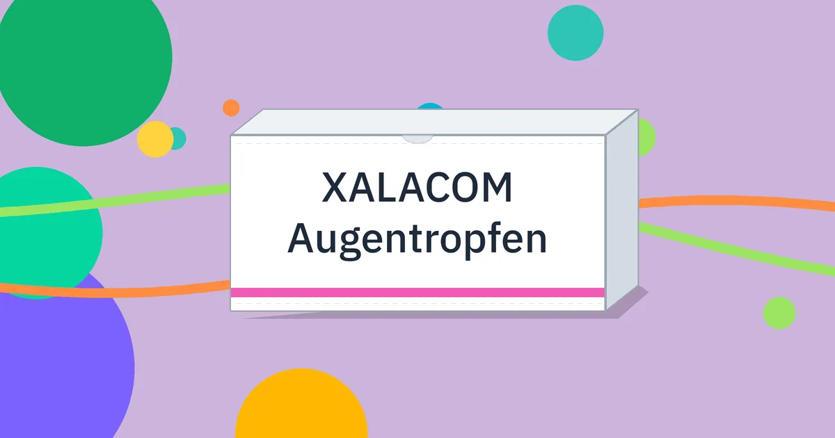 Symbolbild: Packung mit der Aufschrift XALACOM Augentropfen (PZN 15266399) – Verfügbarkeit und Bezug in Apotheken in Frankfurt am Main