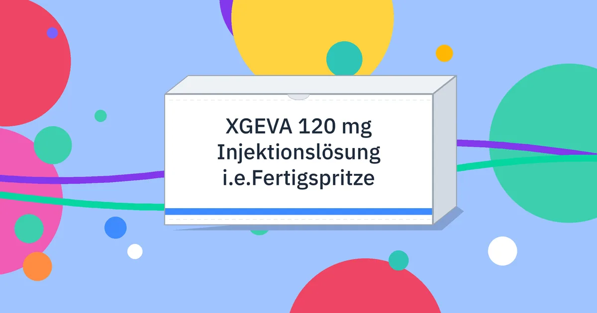 Symbolbild: Packung mit der Aufschrift XGEVA 120 mg Injektionslösung i.e.Fertigspritze (PZN 20628189) – Verfügbarkeit und Bezug in Apotheken in Frankfurt am Main