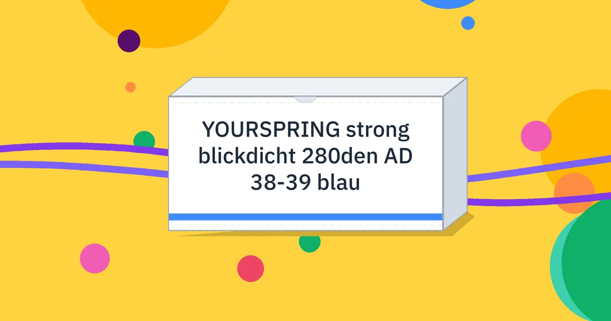 Symbolbild: Packung mit der Aufschrift YOURSPRING strong blickdicht 280den AD 38-39 blau (PZN 18058626) – Verfügbarkeit und Bezug in Apotheken in Frankfurt am Main