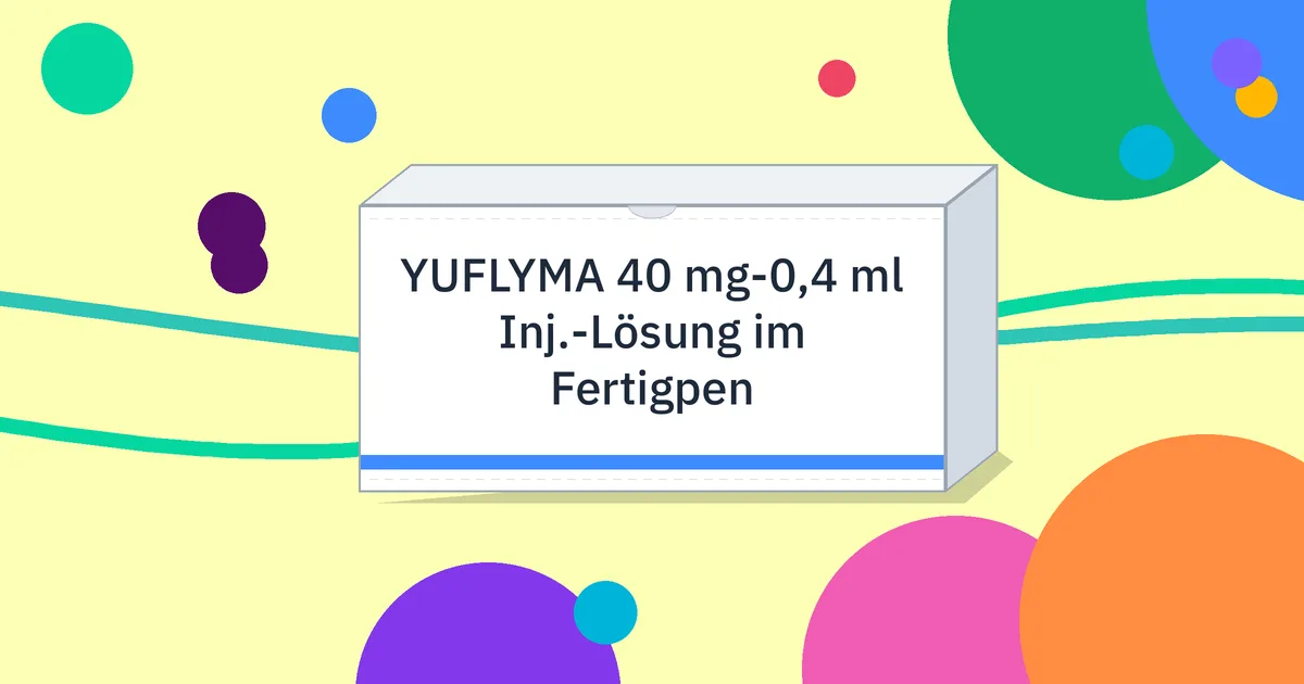 Symbolbild: Packung mit der Aufschrift YUFLYMA 40 mg-0,4 ml Inj.-Lösung im Fertigpen (PZN 18059790) – Verfügbarkeit und Bezug in Apotheken in Frankfurt am Main