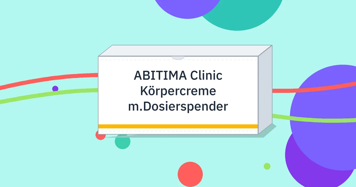 Symbolbild: Packung mit der Aufschrift ABITIMA Clinic Körpercreme m.Dosierspender (PZN 13235271) – Verfügbarkeit und Bezug in Apotheken in Frankfurt am Main