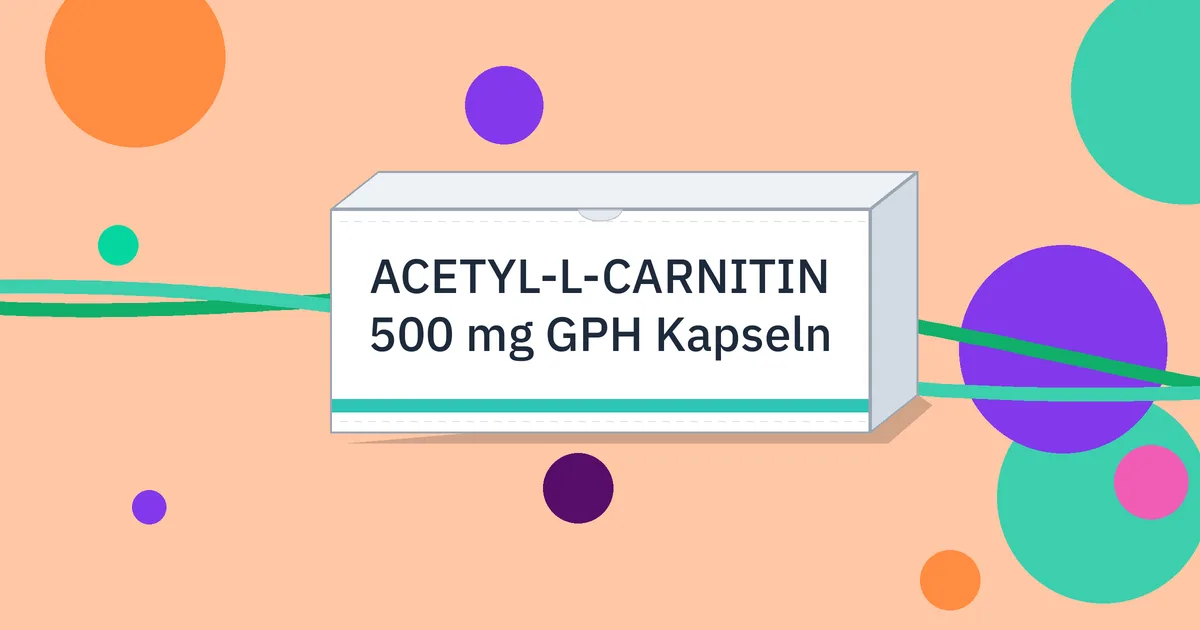 Symbolbild: Packung mit der Aufschrift ACETYL-L-CARNITIN 500 mg GPH Kapseln (PZN 09681303) – Verfügbarkeit und Bezug in Apotheken in Frankfurt am Main