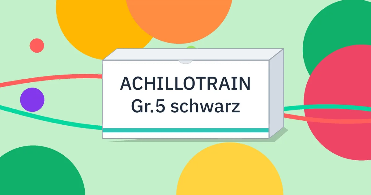 Symbolbild: Packung mit der Aufschrift ACHILLOTRAIN Gr.5 schwarz (PZN 19226215) – Verfügbarkeit und Bezug in Apotheken in Frankfurt am Main