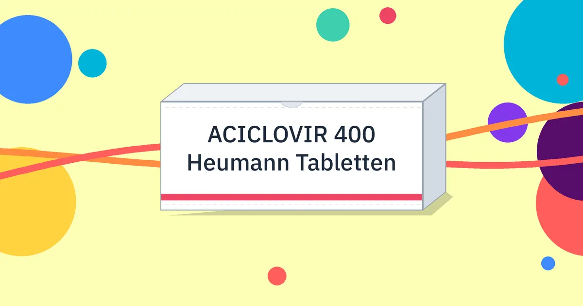 Symbolbild: Packung mit der Aufschrift ACICLOVIR 400 Heumann Tabletten (PZN 06977902) – Verfügbarkeit und Bezug in Apotheken in Frankfurt am Main