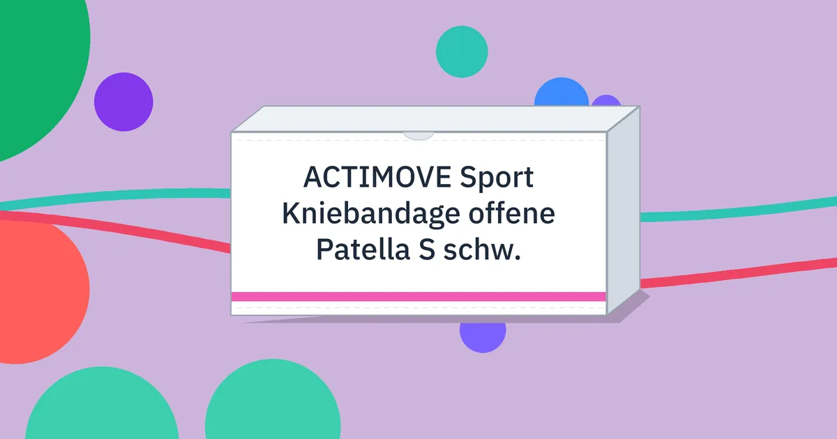 Symbolbild: Packung mit der Aufschrift ACTIMOVE Sport Kniebandage offene Patella S schw. (PZN 18328327) – Verfügbarkeit und Bezug in Apotheken in Frankfurt am Main