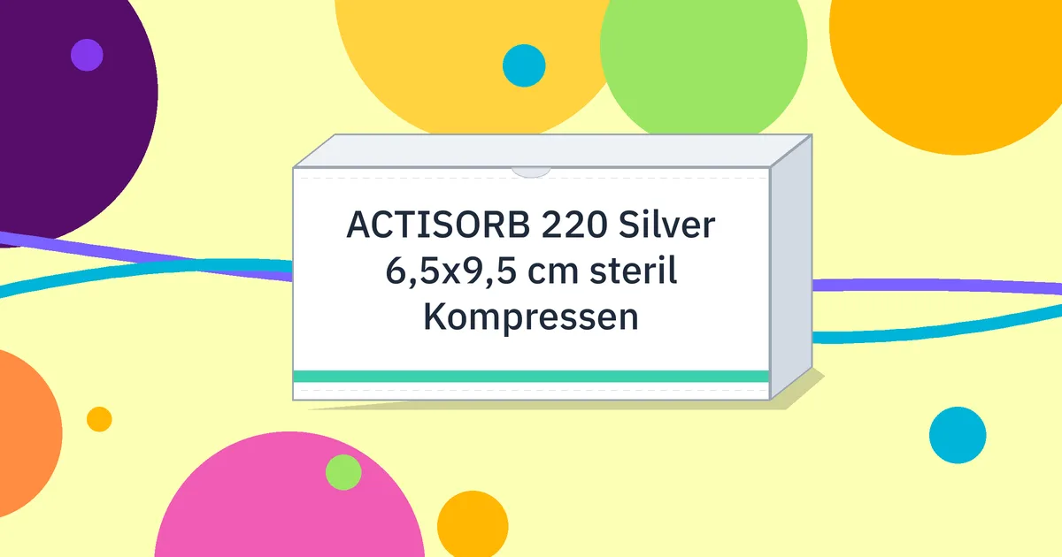 Symbolbild: Packung mit der Aufschrift ACTISORB 220 Silver 6,5x9,5 cm steril Kompressen (PZN 01666729) – Verfügbarkeit und Bezug in Apotheken in Frankfurt am Main