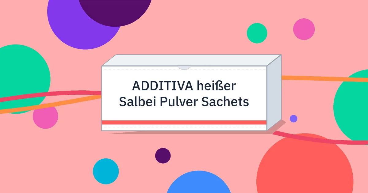 Symbolbild: Packung mit der Aufschrift ADDITIVA heißer Salbei Pulver Sachets (PZN 10627533) – Verfügbarkeit und Bezug in Apotheken in Frankfurt am Main