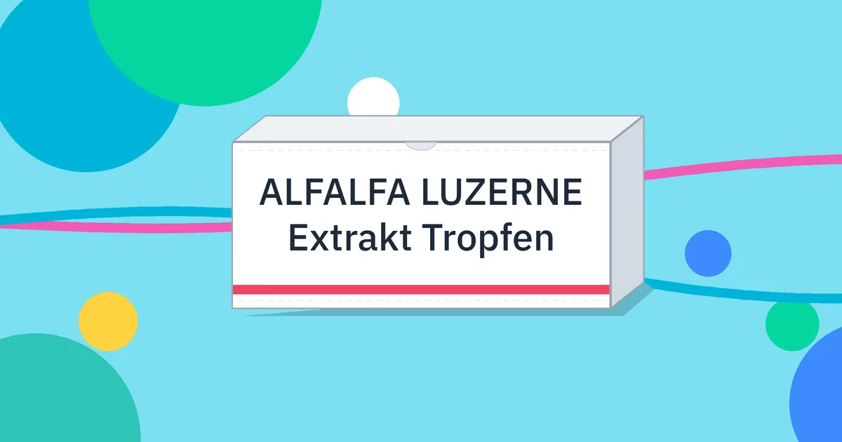 Symbolbild: Packung mit der Aufschrift ALFALFA LUZERNE Extrakt Tropfen (PZN 20210774) – Verfügbarkeit und Bezug in Apotheken in Frankfurt am Main