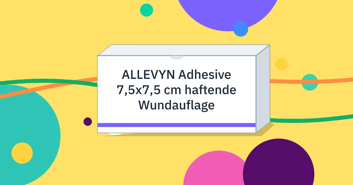 Symbolbild: Packung mit der Aufschrift ALLEVYN Adhesive 7,5x7,5 cm haftende Wundauflage (PZN 16222122) – Verfügbarkeit und Bezug in Apotheken in Frankfurt am Main