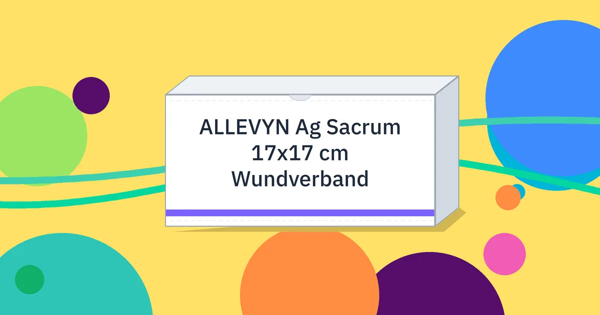 Symbolbild: Packung mit der Aufschrift ALLEVYN Ag Sacrum 17x17 cm Wundverband (PZN 18034376) – Verfügbarkeit und Bezug in Apotheken in Frankfurt am Main