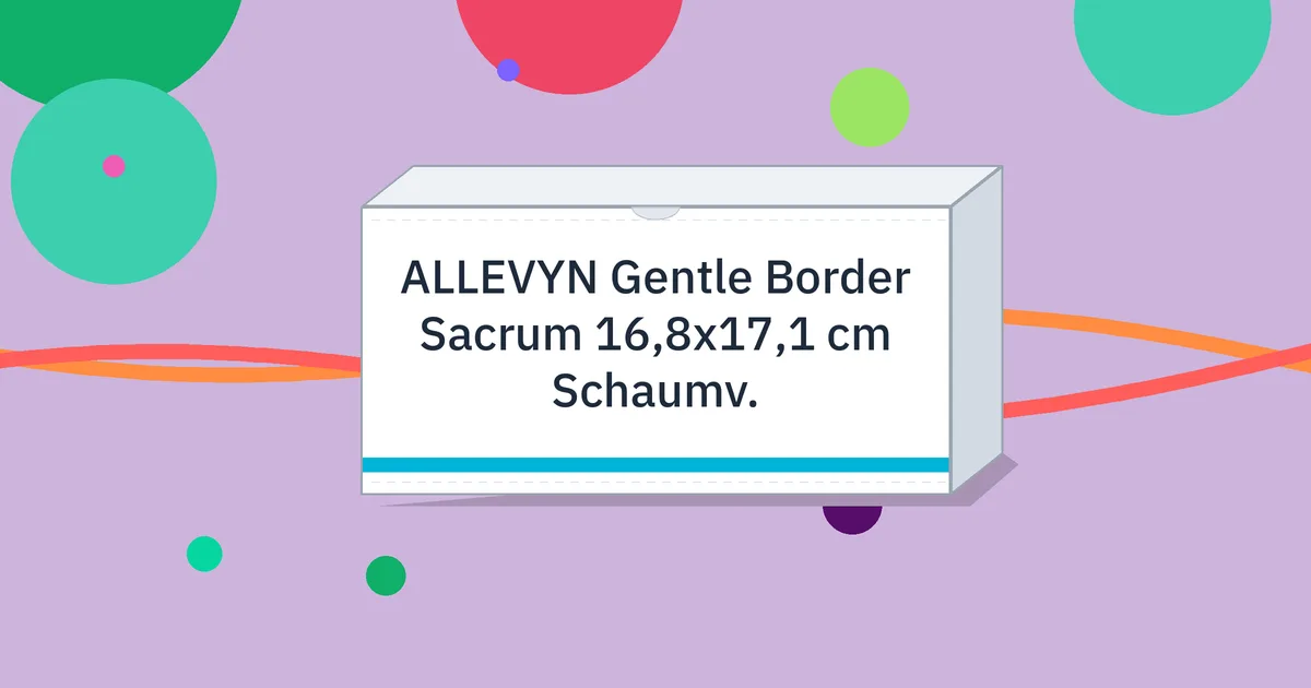 Symbolbild: Packung mit der Aufschrift ALLEVYN Gentle Border Sacrum 16,8x17,1 cm Schaumv. (PZN 17616018) – Verfügbarkeit und Bezug in Apotheken in Frankfurt am Main