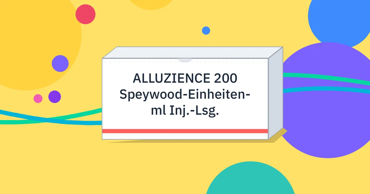 Symbolbild: Packung mit der Aufschrift ALLUZIENCE 200 Speywood-Einheiten-ml Inj.-Lsg. (PZN 18355442) – Verfügbarkeit und Bezug in Apotheken in Frankfurt am Main