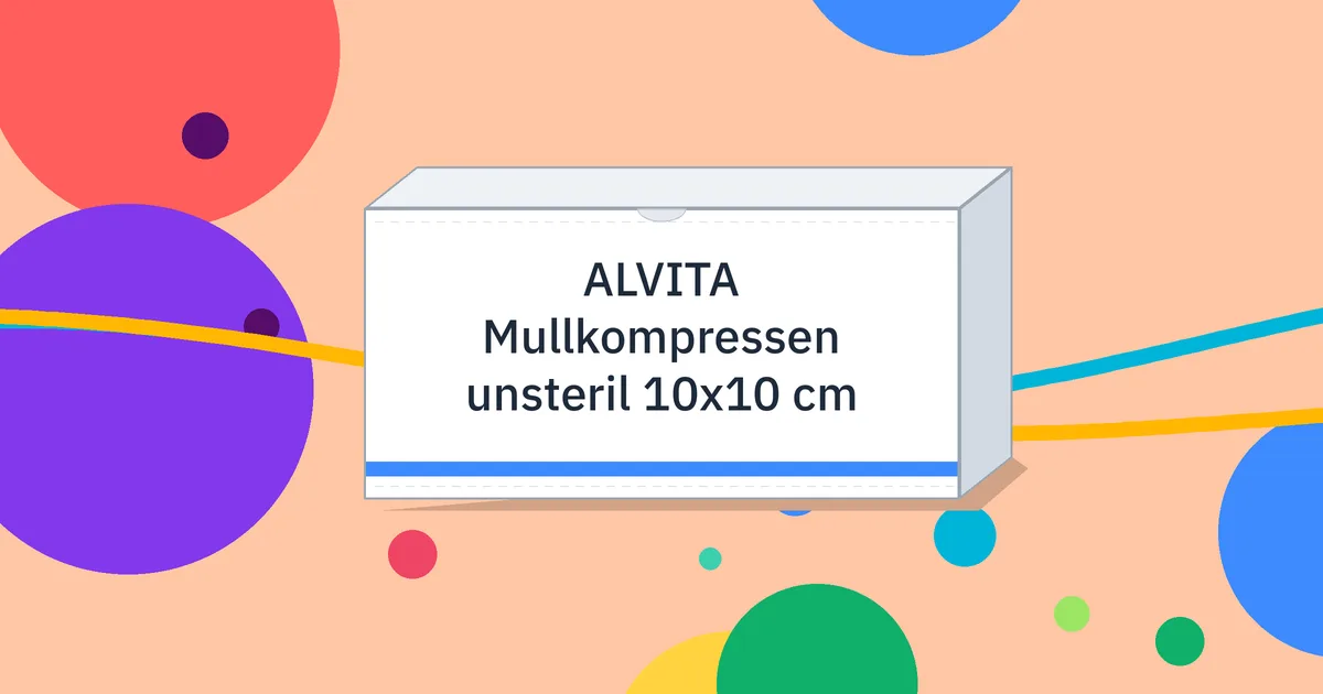 Symbolbild: Packung mit der Aufschrift ALVITA Mullkompressen unsteril 10x10 cm (PZN 16811456) – Verfügbarkeit und Bezug in Apotheken in Frankfurt am Main