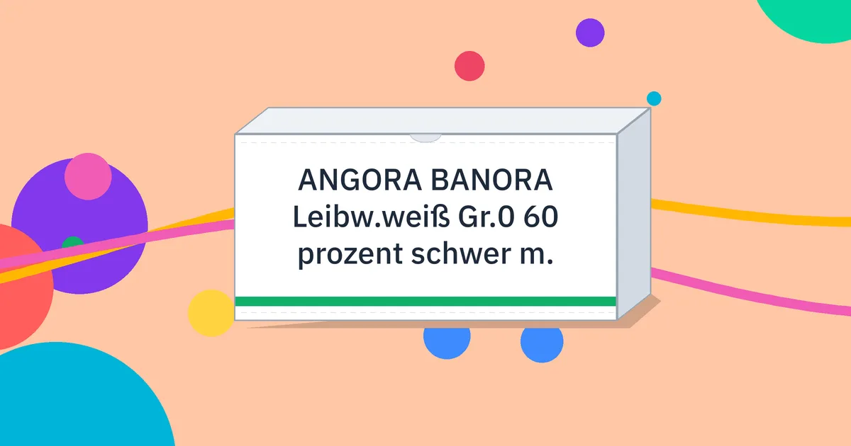 Symbolbild: Packung mit der Aufschrift ANGORA BANORA Leibw.weiß Gr.0 60 prozent schwer m. (PZN 03560283) – Verfügbarkeit und Bezug in Apotheken in Frankfurt am Main