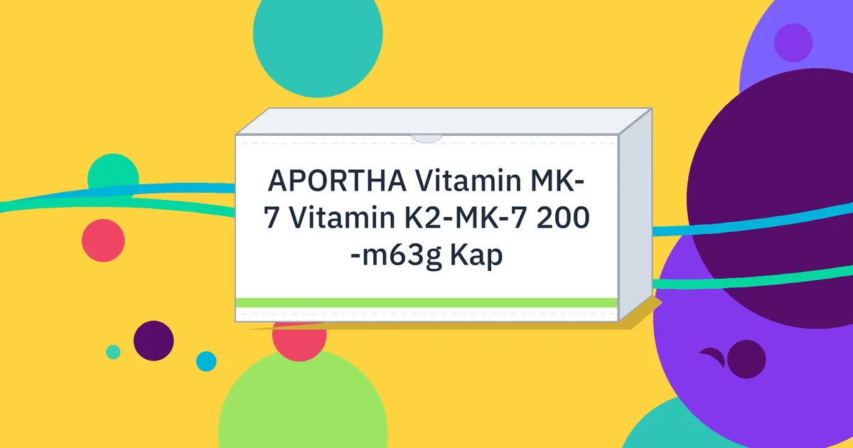 Symbolbild: Packung mit der Aufschrift APORTHA Vitamin MK-7 Vitamin K2-MK-7 200 -m63g Kap (PZN 15743333) – Verfügbarkeit und Bezug in Apotheken in Frankfurt am Main