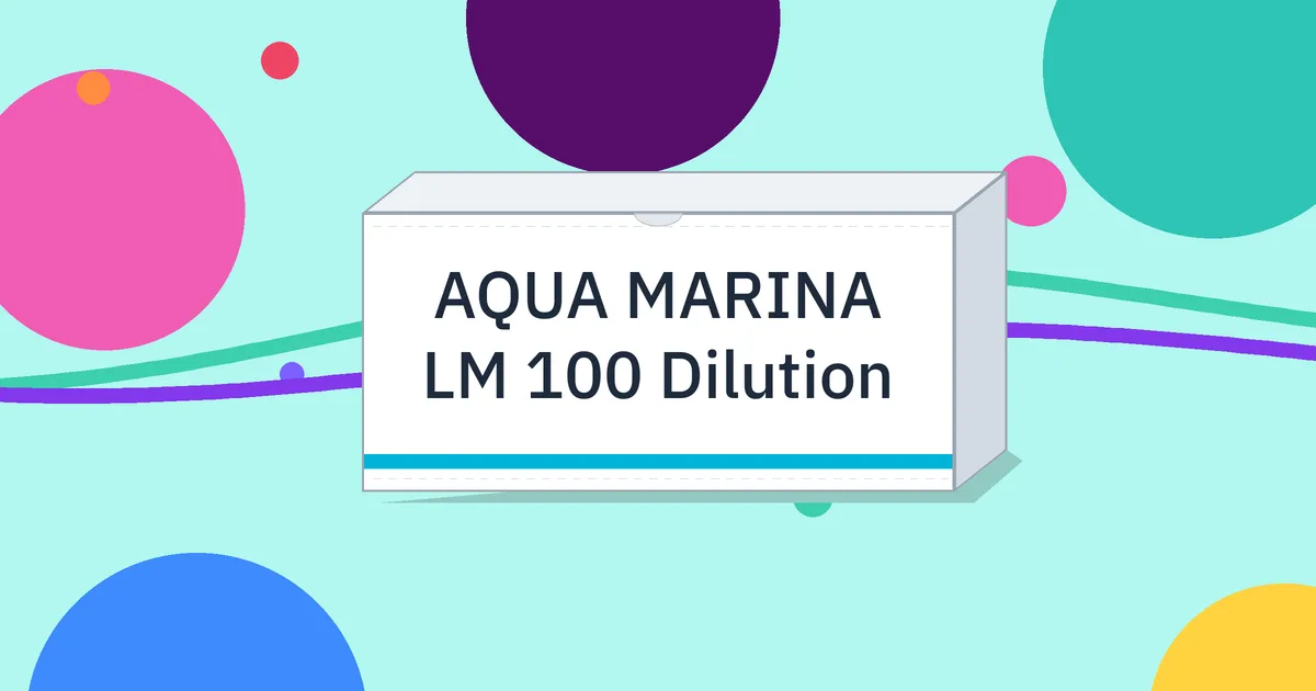 Symbolbild: Packung mit der Aufschrift AQUA MARINA LM 100 Dilution (PZN 12765794) – Verfügbarkeit und Bezug in Apotheken in Frankfurt am Main
