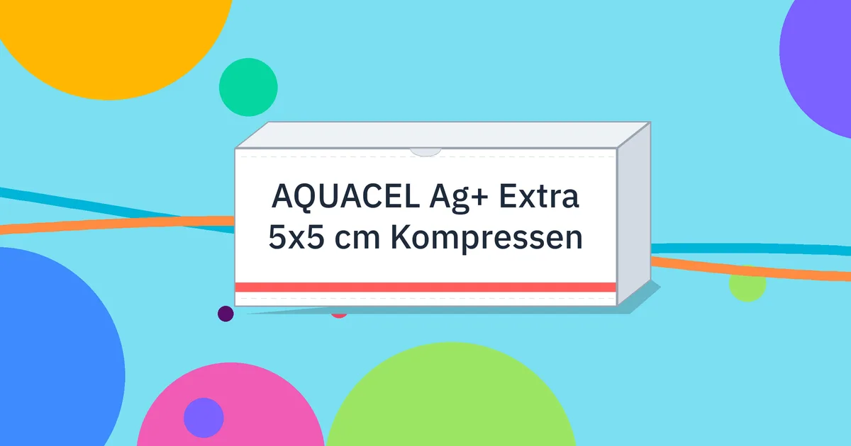 Symbolbild: Packung mit der Aufschrift AQUACEL Ag+ Extra 5x5 cm Kompressen (PZN 18743782) – Verfügbarkeit und Bezug in Apotheken in Frankfurt am Main