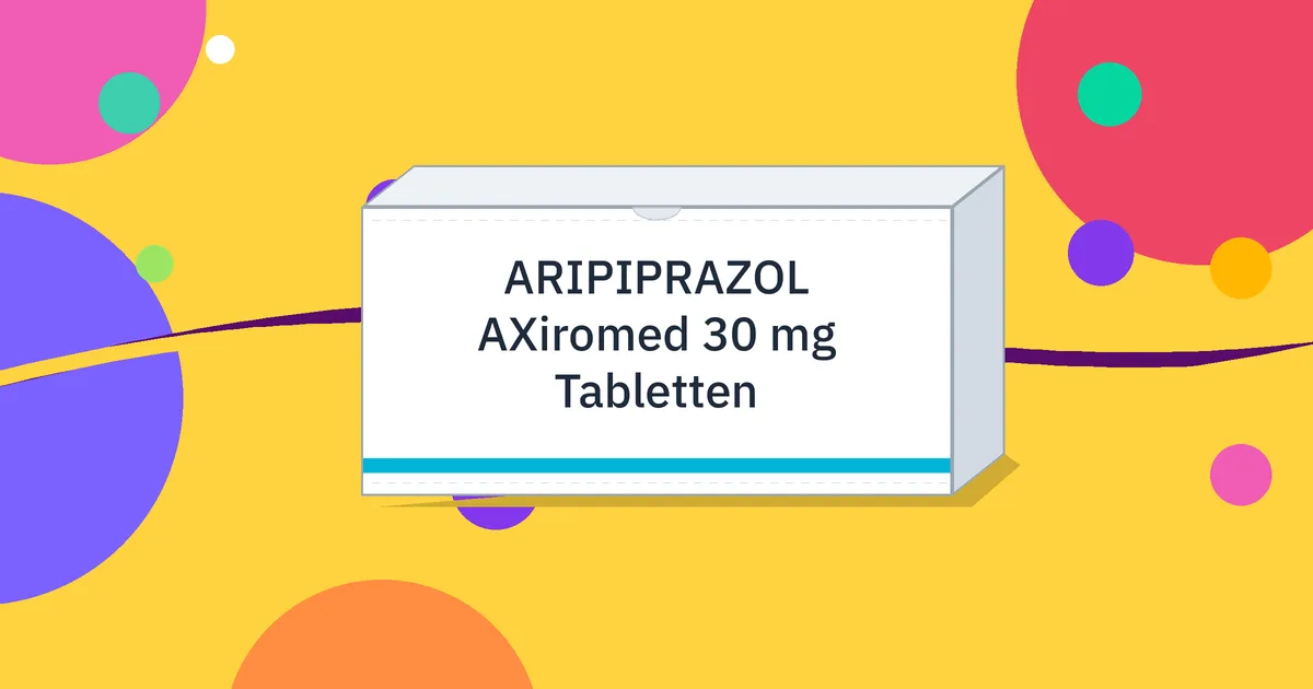 Symbolbild: Packung mit der Aufschrift ARIPIPRAZOL AXiromed 30 mg Tabletten (PZN 13817180) – Verfügbarkeit und Bezug in Apotheken in Frankfurt am Main