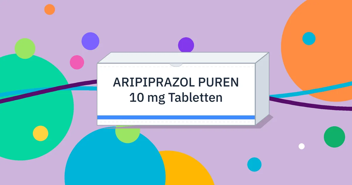 Symbolbild: Packung mit der Aufschrift ARIPIPRAZOL PUREN 10 mg Tabletten (PZN 18707622) – Verfügbarkeit und Bezug in Apotheken in Frankfurt am Main